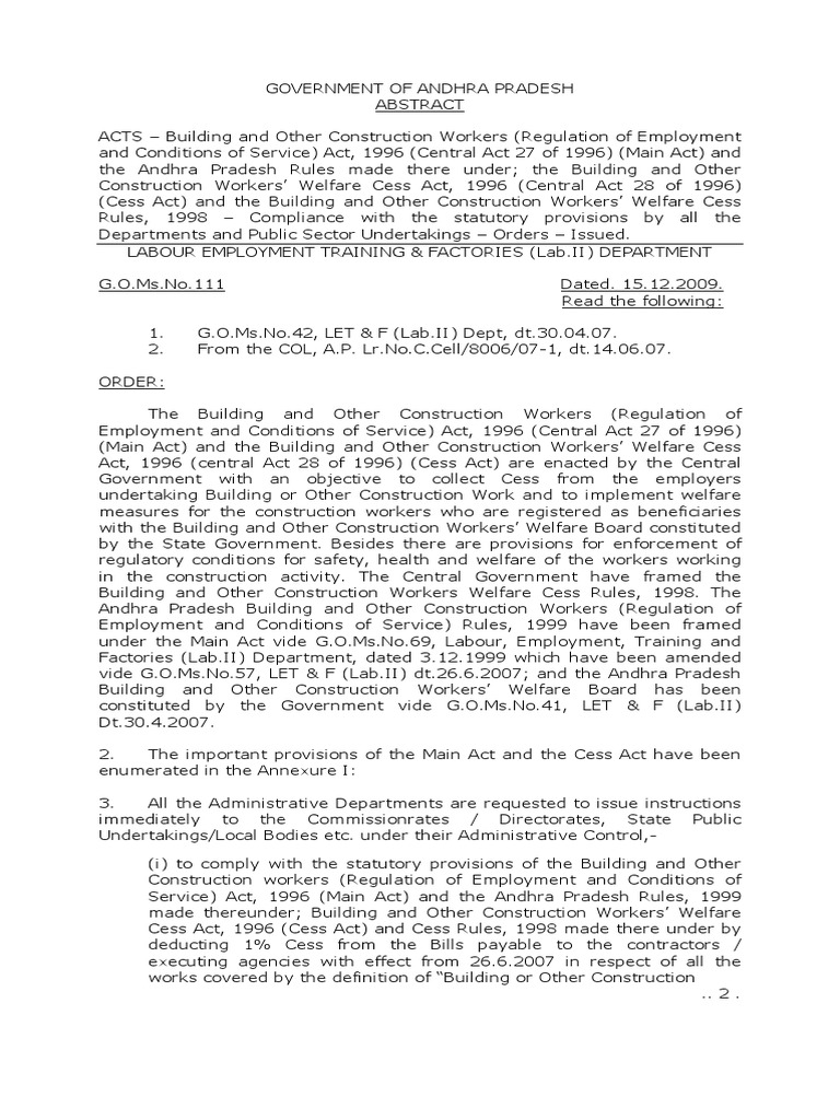 Labour Cess | PDF | Employment | Welfare