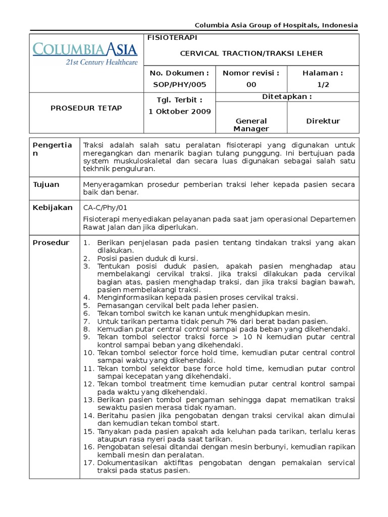 Prosedur Traksi Leher Fisioterapi | PDF | Sains & Matematika