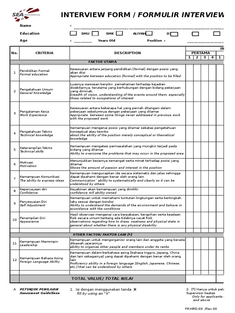 Formulir Evaluasi Interview HRD | PDF | Karier & Perkembangan | Bisnis