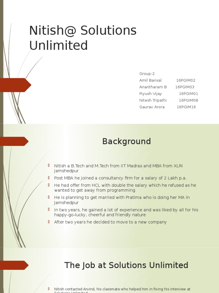 Nitish at Solutions Unlimited | PDF | Employment | Business