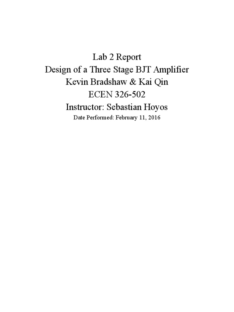 Ecen 326 - Lab 2 Report | PDF | Amplifier | Bipolar Junction Transistor