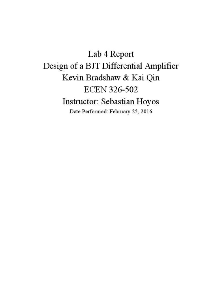 Ecen 326 - Lab 4 Report | Download Free PDF | Amplifier | Bipolar ... Ecen 326 - Lab 4 Report | Download Free PDF | Amplifier | Bipolar ...