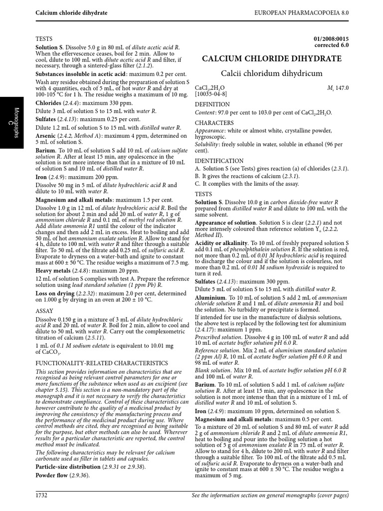 Calcium Chloride Dihydrate | PDF | Solubility | Magnesium