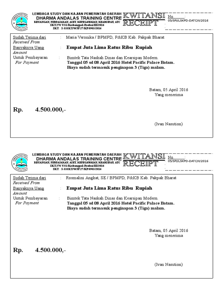 KWITANSI - Bimtek Andalas | PDF