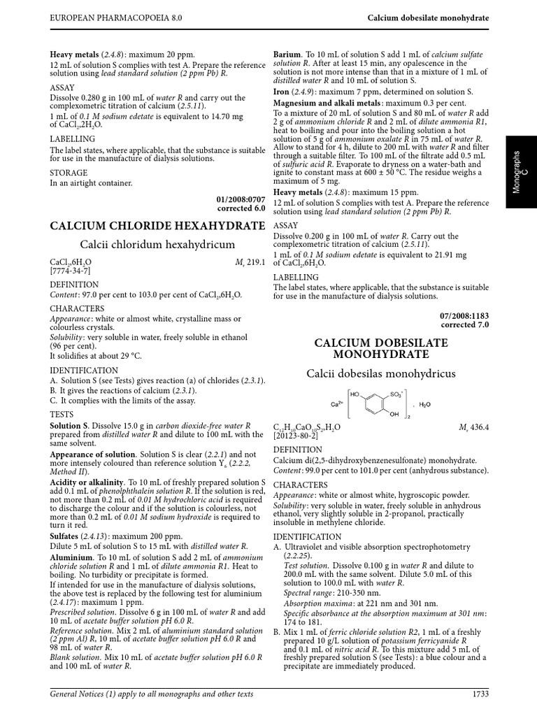 Calcium Dobesilate Monohydrate | PDF | Solubility | Solution