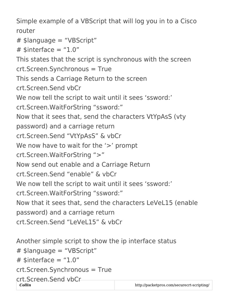 Securecrt Scripting | PDF | Computer Keyboard | Router (Computing)