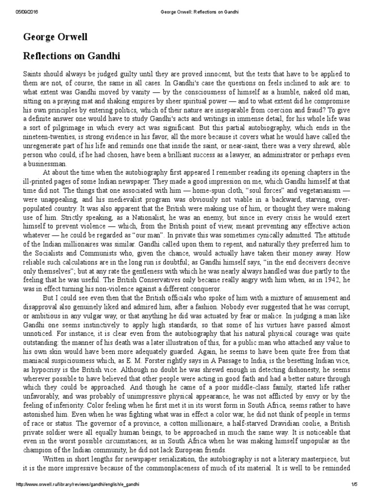 George Orwell - Reflections On Gandhi | PDF | Pacifism | Mahatma Gandhi