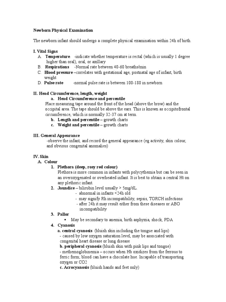 Newborn Physical Examination Guidelines | PDF | Infants | Medicine
