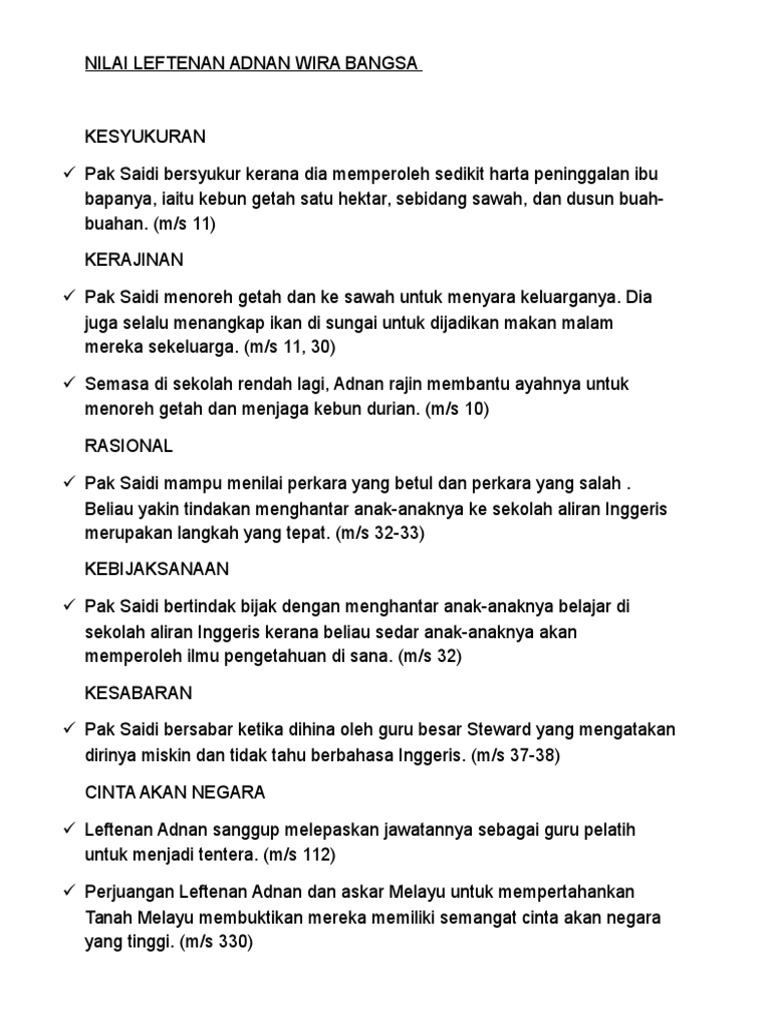 Nilai Leftenan Adnan Wira Bangsa | PDF