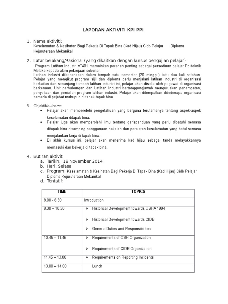 LAMPIRAN 1 Cidb | PDF | Teknologi & Rekayasa
