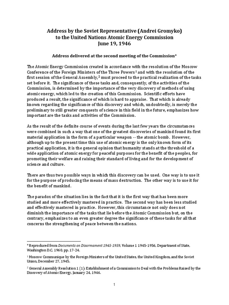 Gromyko Plan 1946 | PDF | Nuclear Weapons | Weapons Of Mass Destruction