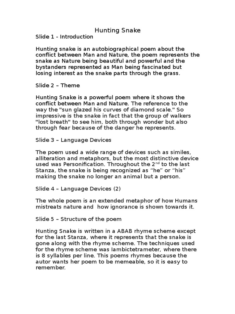 Hunting Snake | Poetry | Rhyme