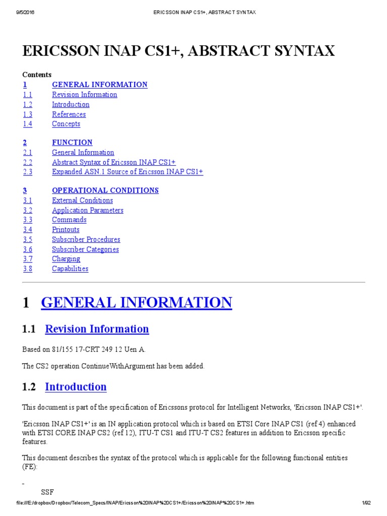 Ericsson Inap CS1+, Abstract Syntax | PDF | Osi Model | Networks