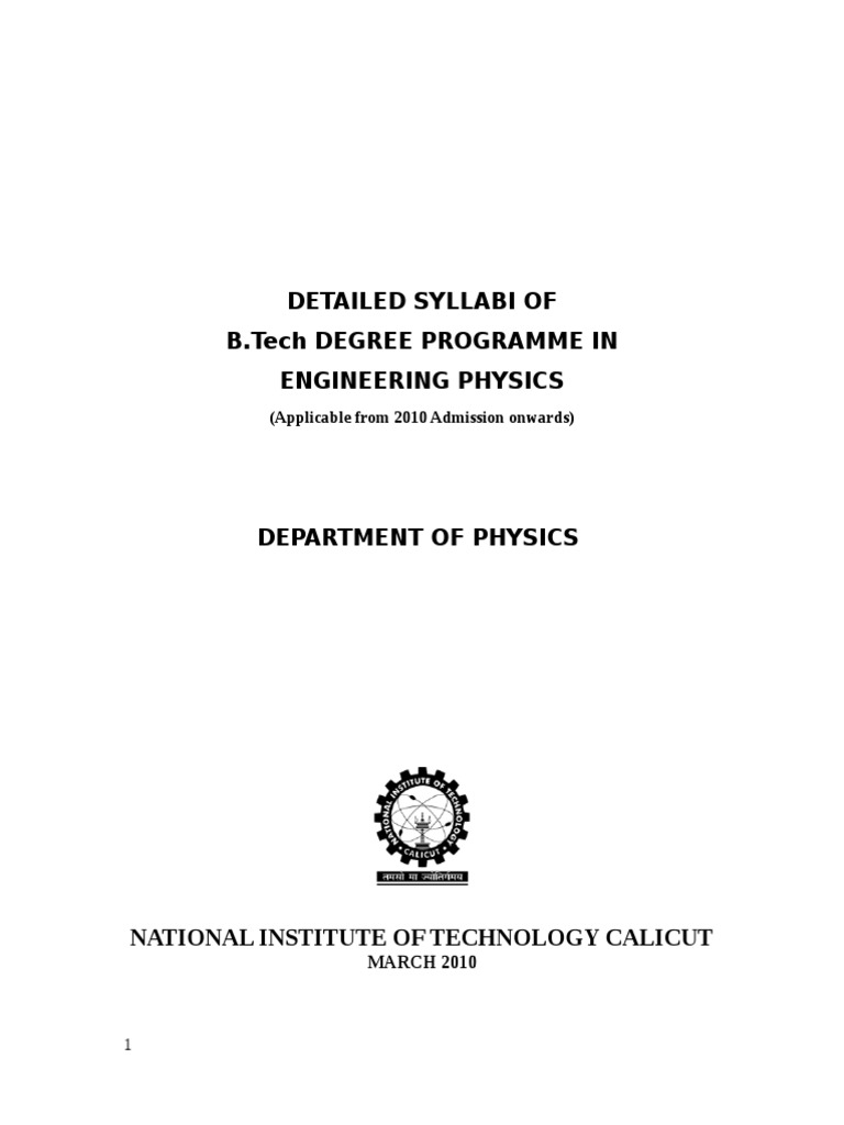 Syllabus For Engineering Physics at NIT Calicut | PDF | Nonlinear ...
