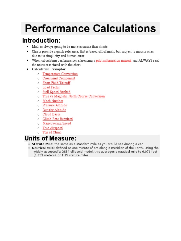 Performance Calculation Formulas | PDF