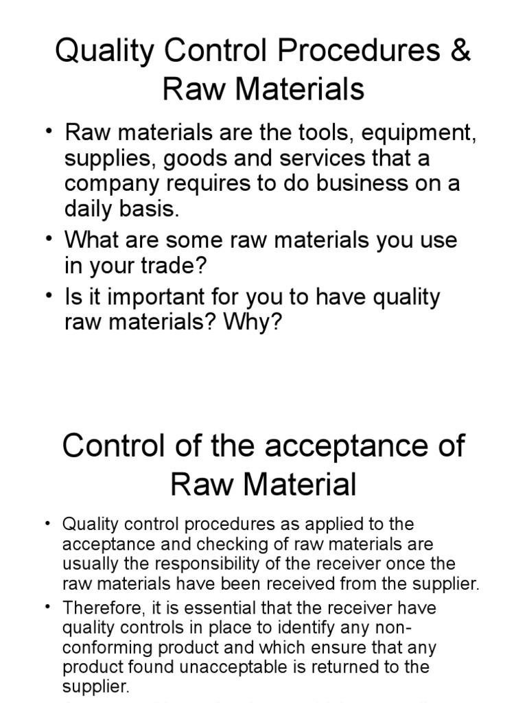 Quality Control Procedures & Raw Materials | PDF | Hazard Analysis And ...
