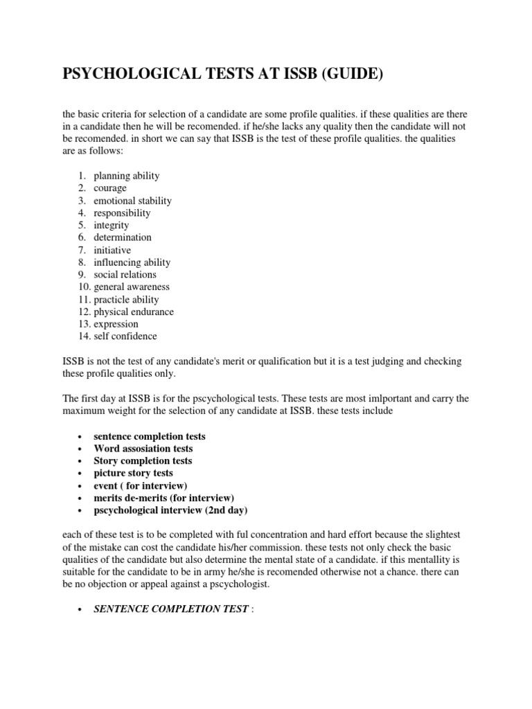 ISSB Psychological Test Guide | PDF | Psychological Testing | Psychology
