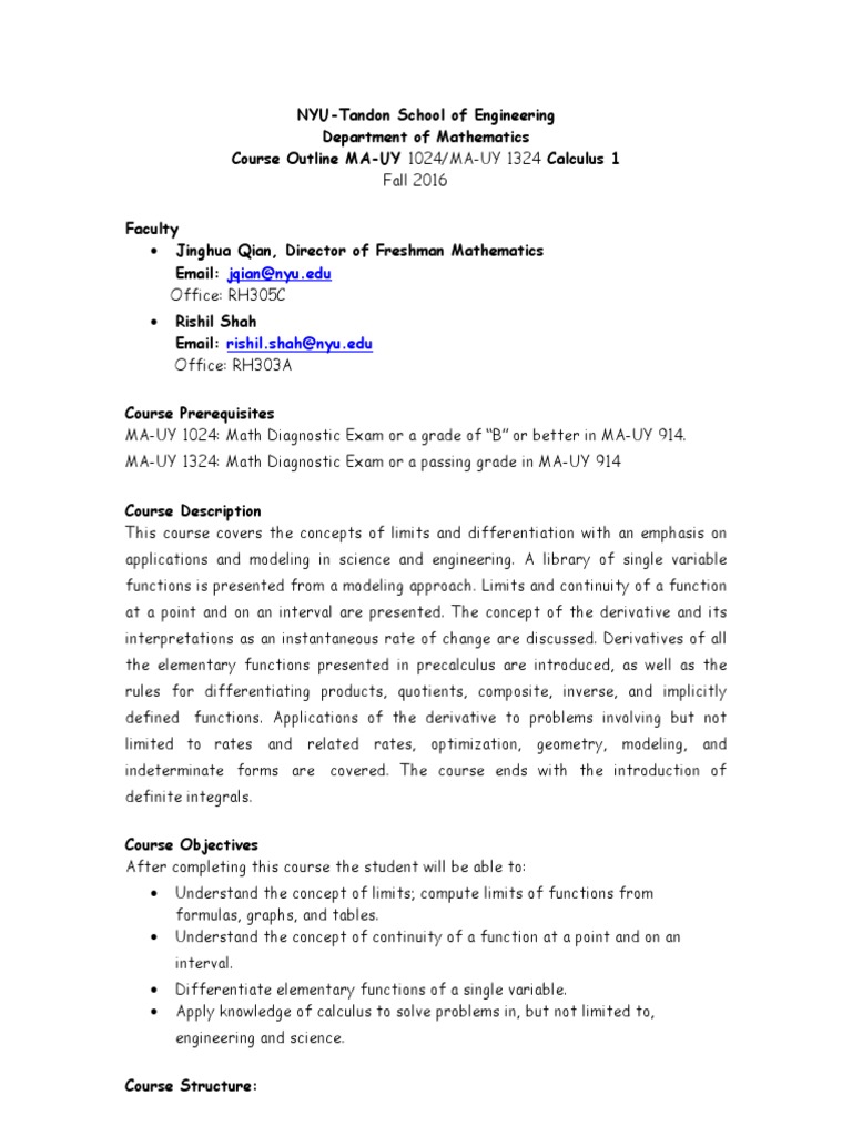 Calc Syllabus | PDF | Derivative | Academic Dishonesty