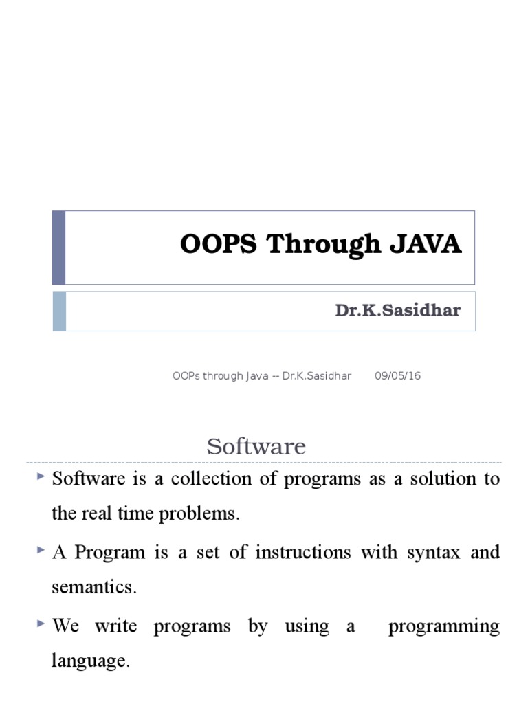 OOPS Through JAVA by Sasidhar For UNIT-2 | PDF | Java (Programming Language) | Method (Computer ...