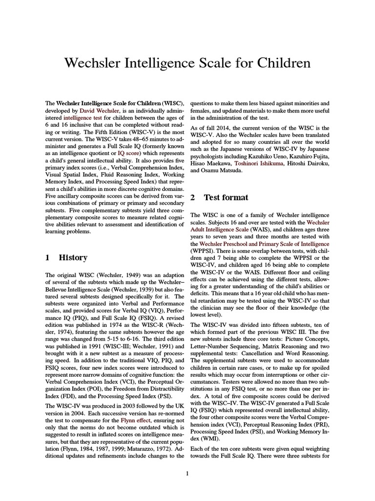 A Comprehensive Overview of the Wechsler Intelligence Scale for ...
