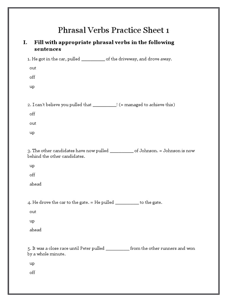 Phrasal Verbs Practice Sheet 1 | PDF