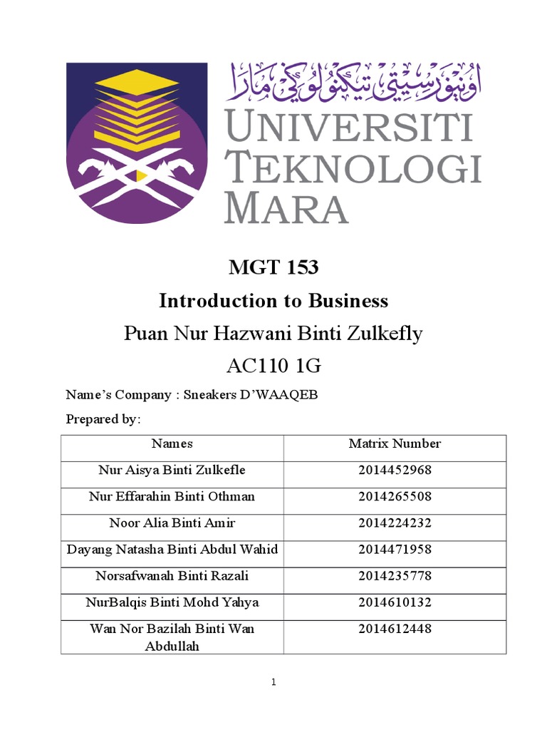 MGT 153 Group Assignment: D'WAAQEB Sneakers | PDF | Sneakers | Brand