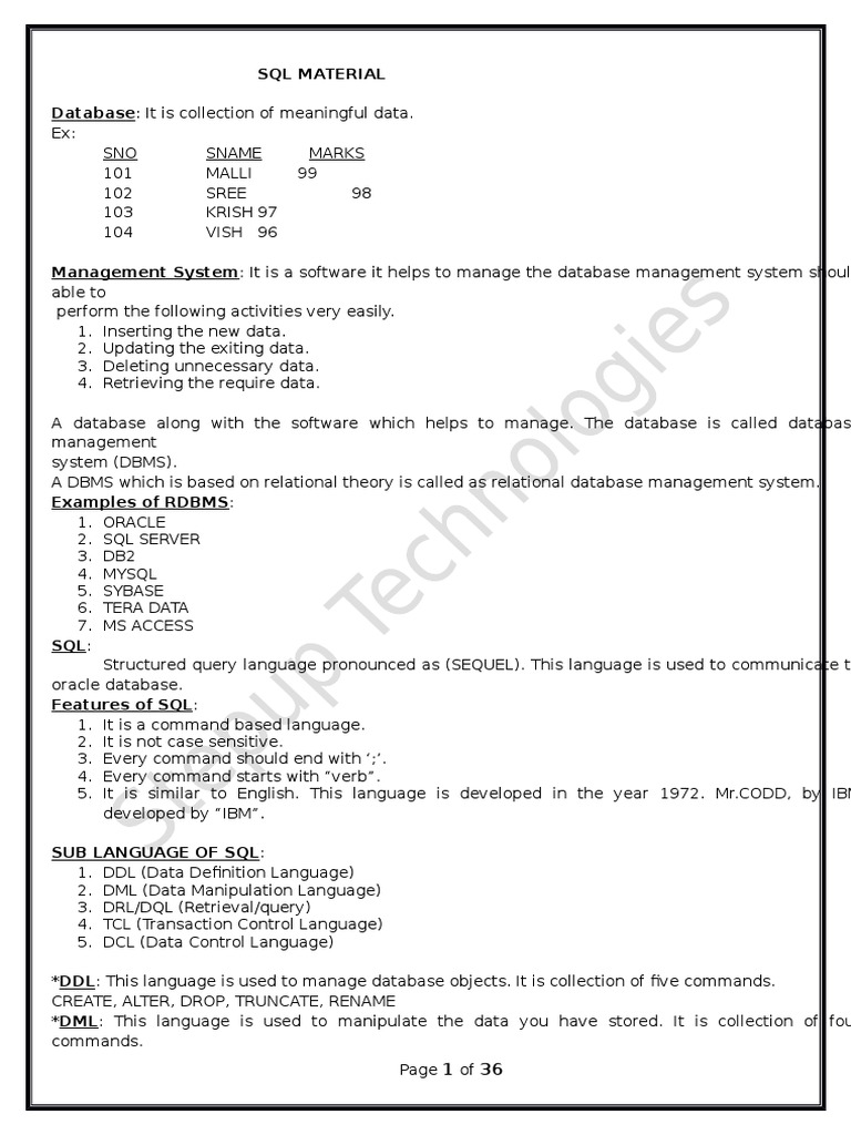 SQL Material | PDF | Sql | Software Design