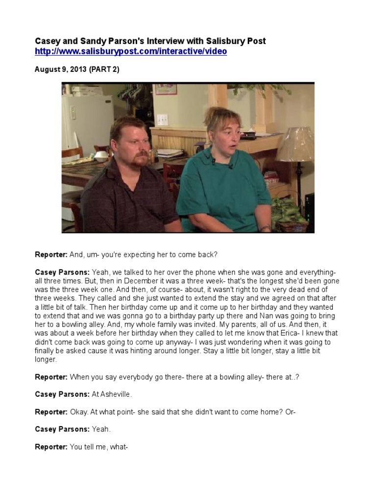 Casey Parsons Discusses Erica's Care | PDF | Leisure | Violence
