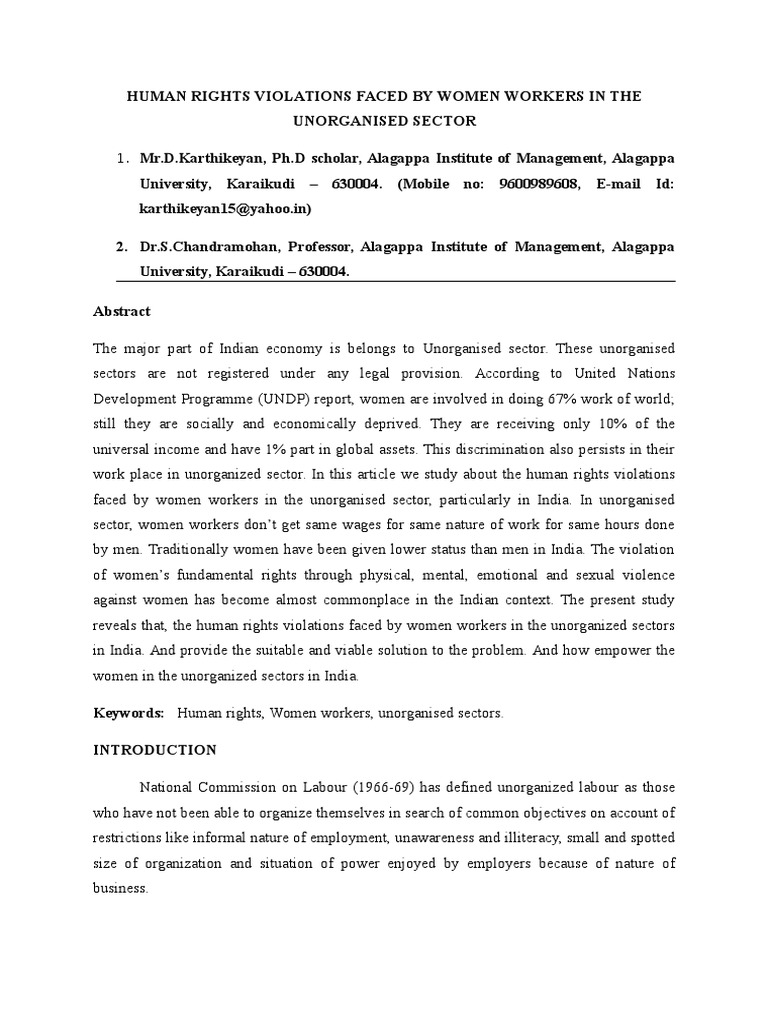 Human Rights Violations Faced by Women Workers in The Unorganized ...