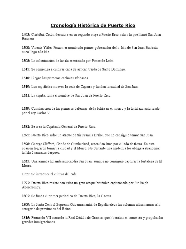 Cronología Histórica de Puerto Rico | PDF