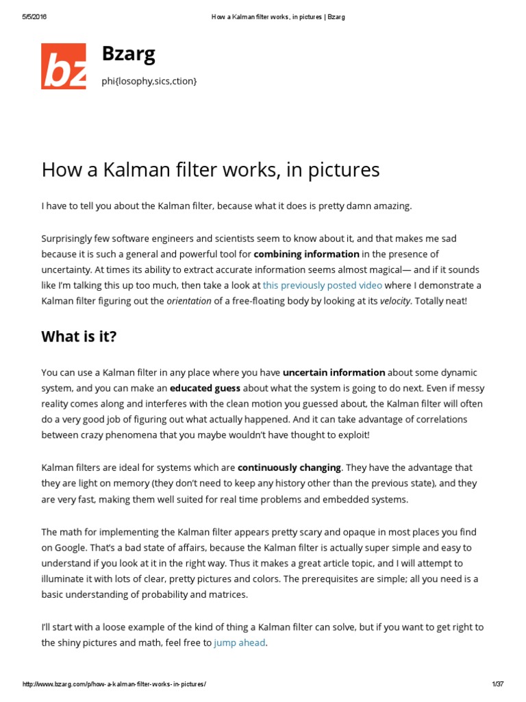 How A Kalman Filter Works, in Pictures - Bzarg | PDF | Kalman Filter ...
