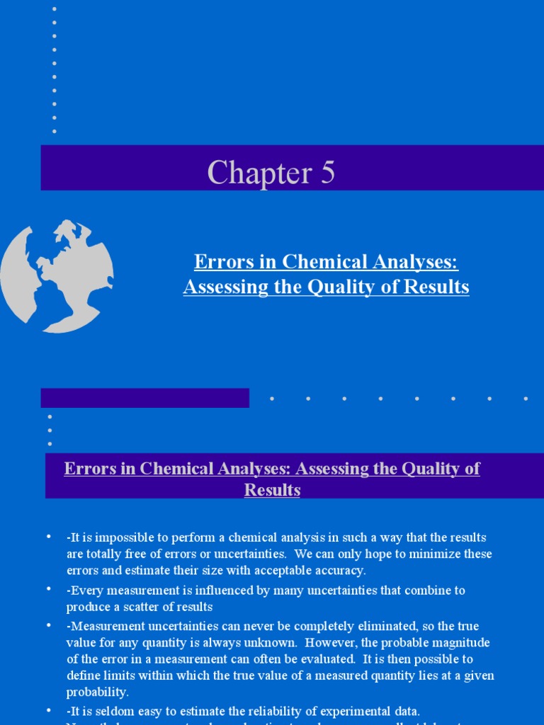 Assessing the Quality of Chemical Analysis Results: Evaluating and Classifying Sources of Error ...