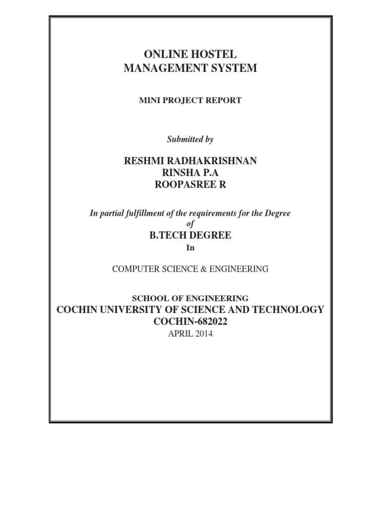 Online Hostel Management System | PDF | Unit Testing | Databases