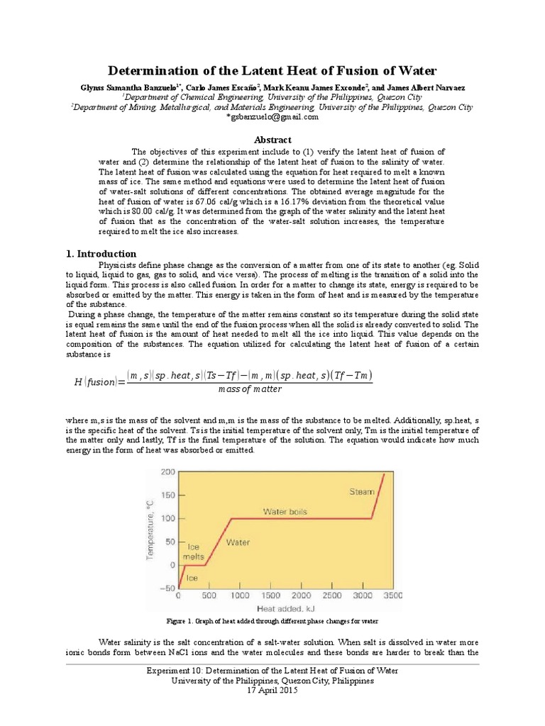 Determination of The Latent Heat of Fusion of Water | PDF | Properties ...