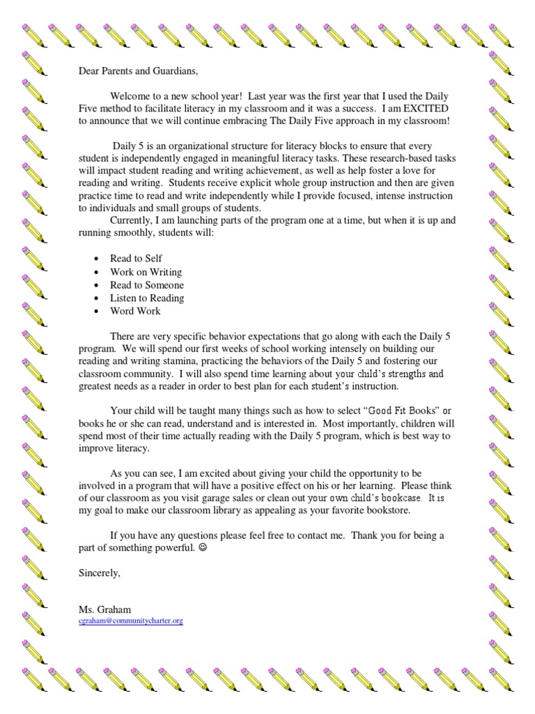 Daily 5 Parent Introduction Letter | PDF | Literacy | Curriculum