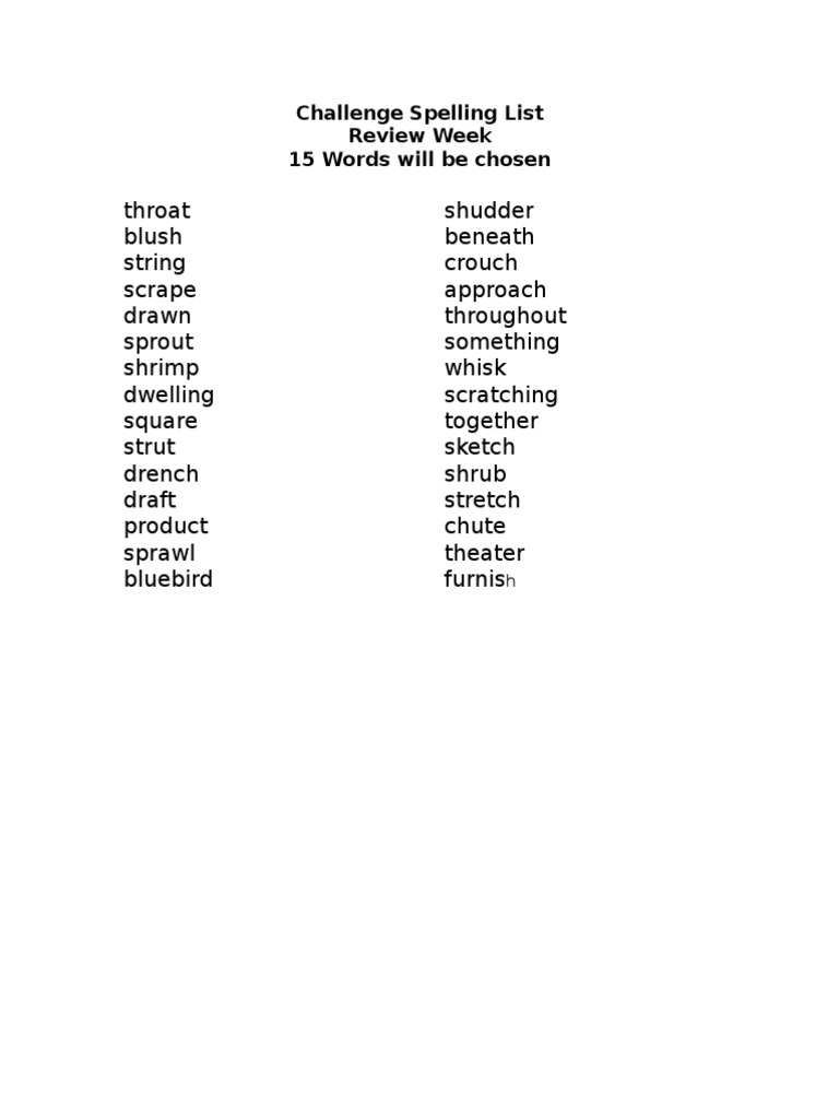 Challenge Spelling List Review | PDF | Art | Young Adult