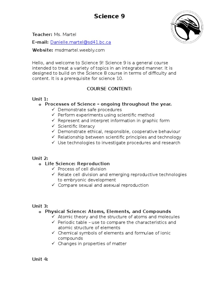 Science 9 Course Outline | PDF | Chemical Compounds | Electricity