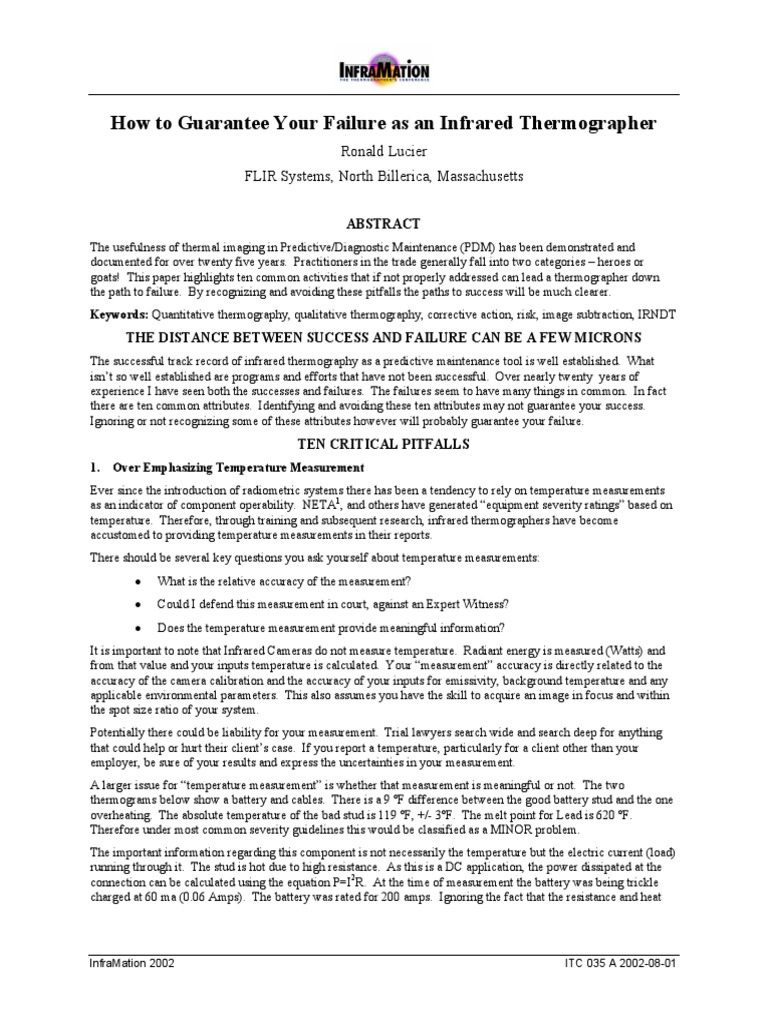 Inframation Paper How To Guarantee Failure As A Thermographer Ron ...