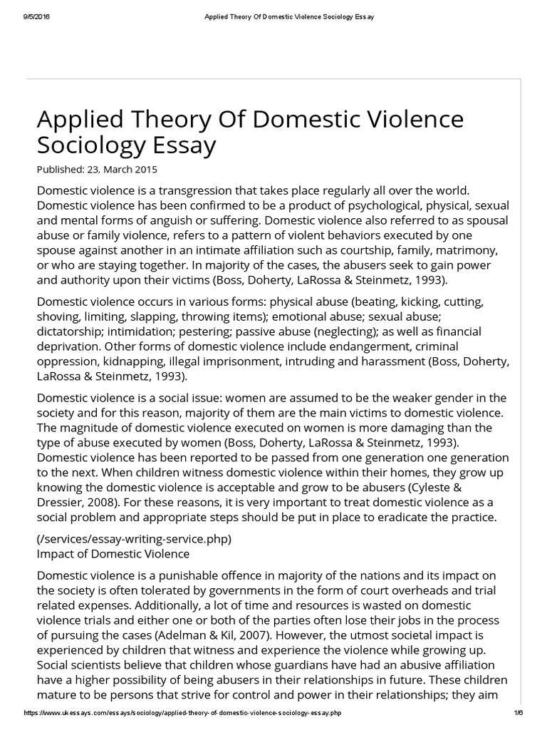 Applied Theory of Domestic Violence Sociology Essay | PDF | Domestic ...