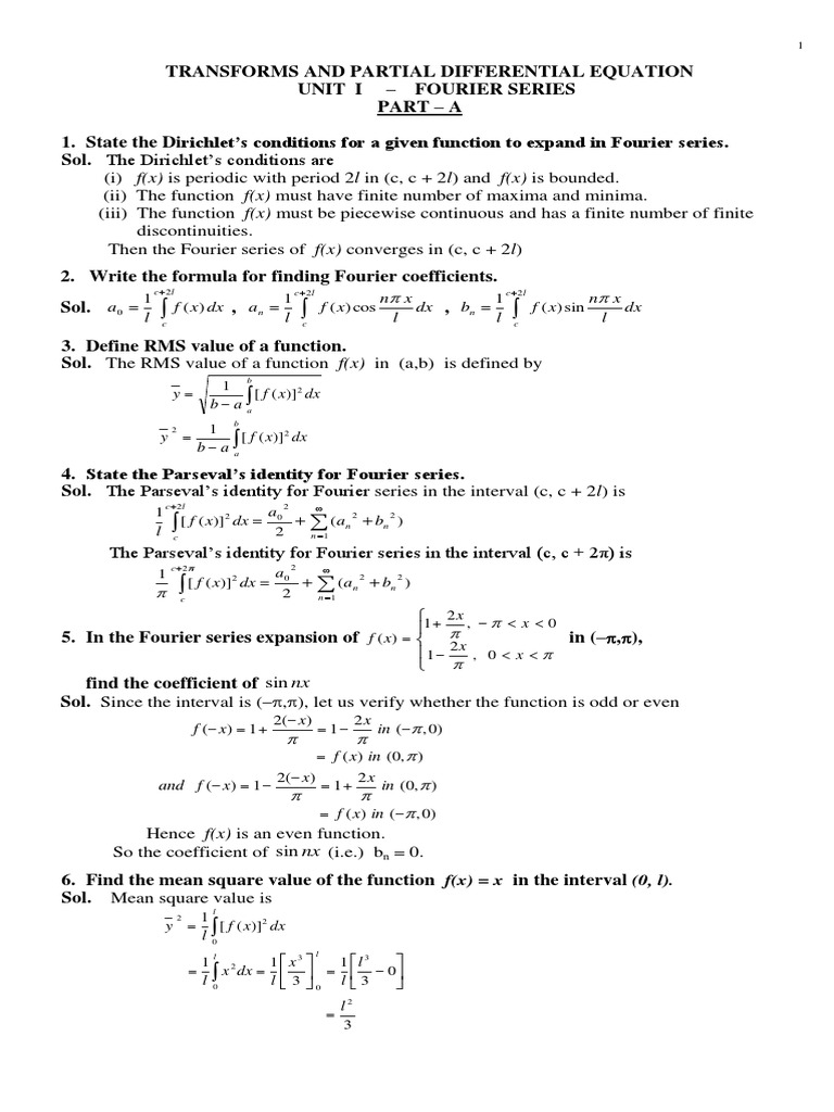 Four Series Unit I Pdf Fourier Transform Fourier Series