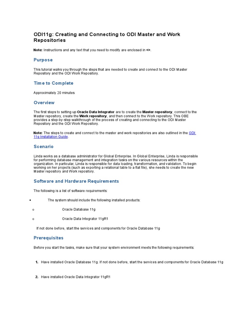 Creating and Connecting To ODI Master and Work Repositories | PDF | Oracle Database | Sql