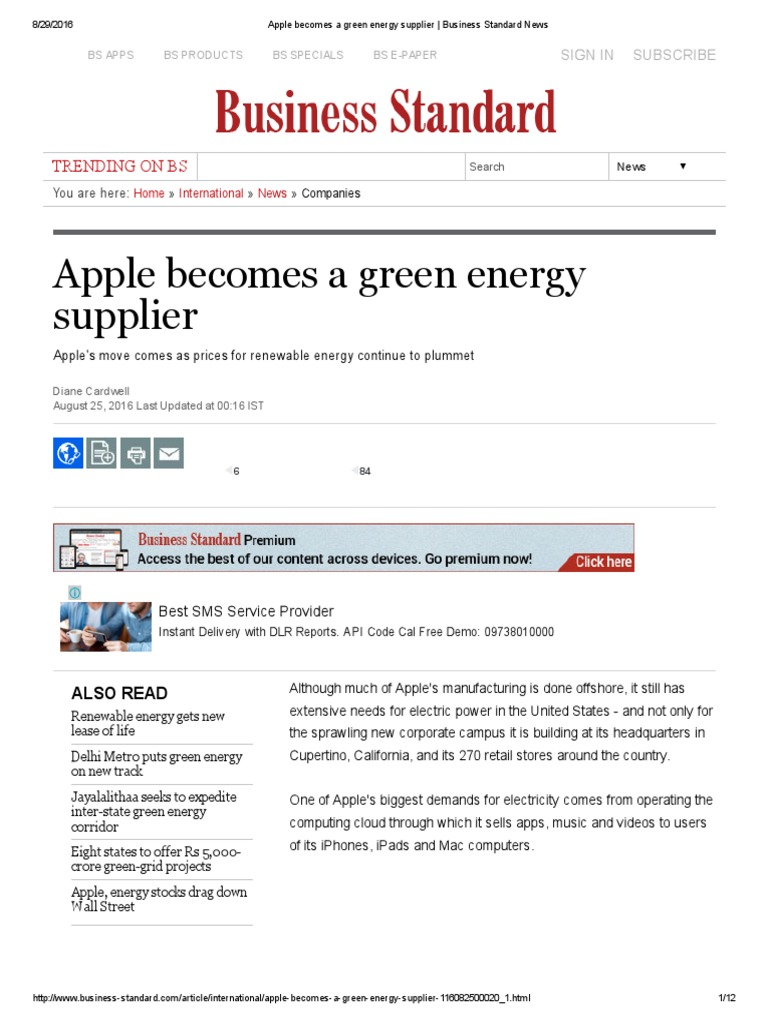 Apple Becomes A Green Energy Supplier: Trending On Bs | PDF | Apple Inc ...