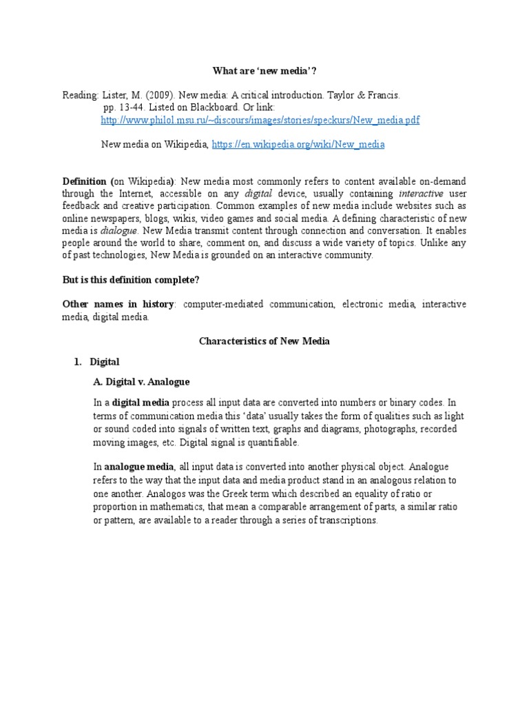 Characteristics of New Media Explained | PDF | New Media | Mass Media