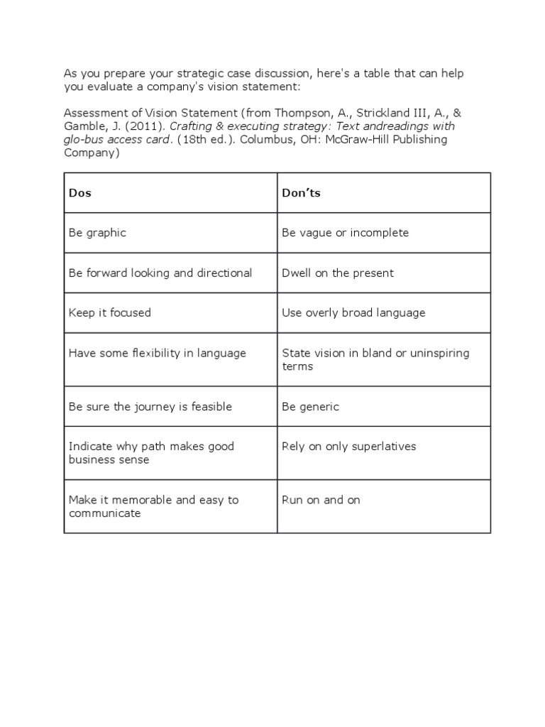 Evaluating Vision Statements Effectively | PDF