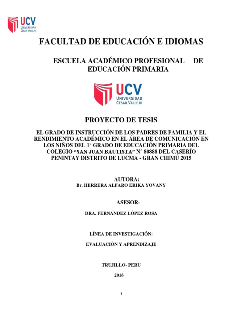 Relacion Entre El Grado de Instrucción de Los Padres en El Aprendizaje ...