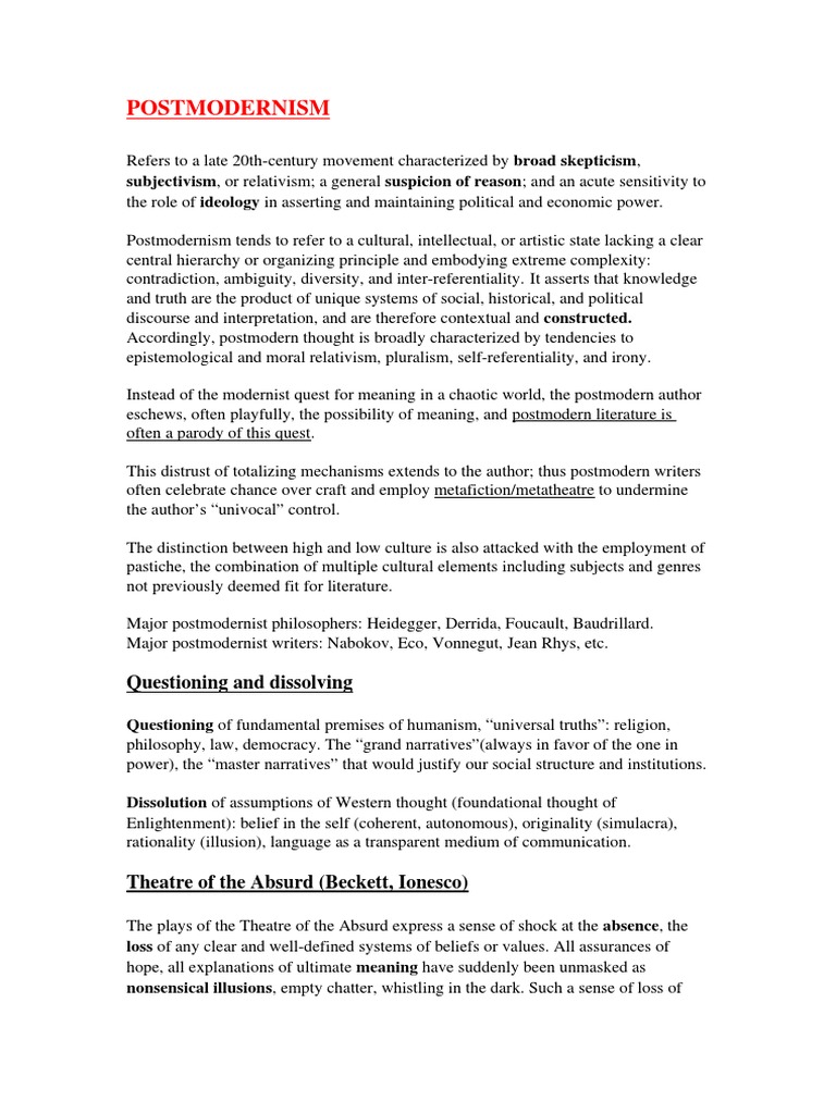 Postmodernism | Download Free PDF | Postmodern Literature | Postmodernism