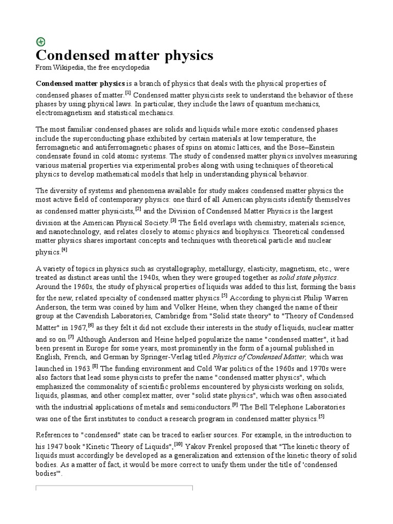 Condensed Matter Physics - Wikipedia The Free Encyclopedia | PDF | Condensed Matter Physics ...
