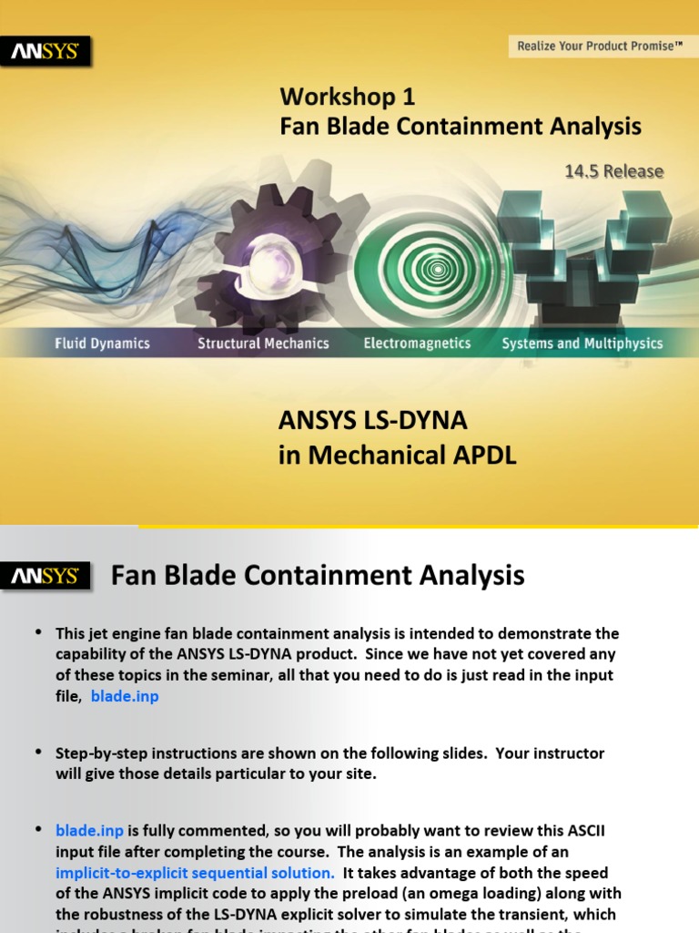 Ansys Ls-Dyna Mapdl 14.5 Ws01 Fan Blade Containment | PDF