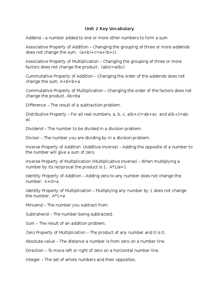 Key Math Vocabulary Definitions | PDF | Teaching Methods & Materials ...