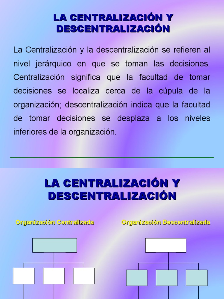 Centralización y Descentralización.ppt | Toma de decisiones | Economías